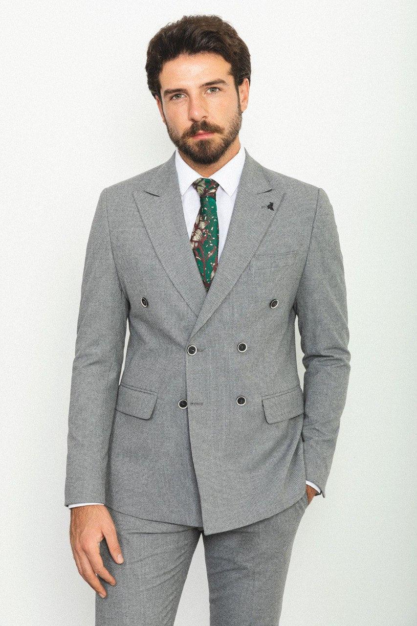 Gray Slim Fit 2 Piece Double Breasted Striped Suit by Gent With – GENT WITH