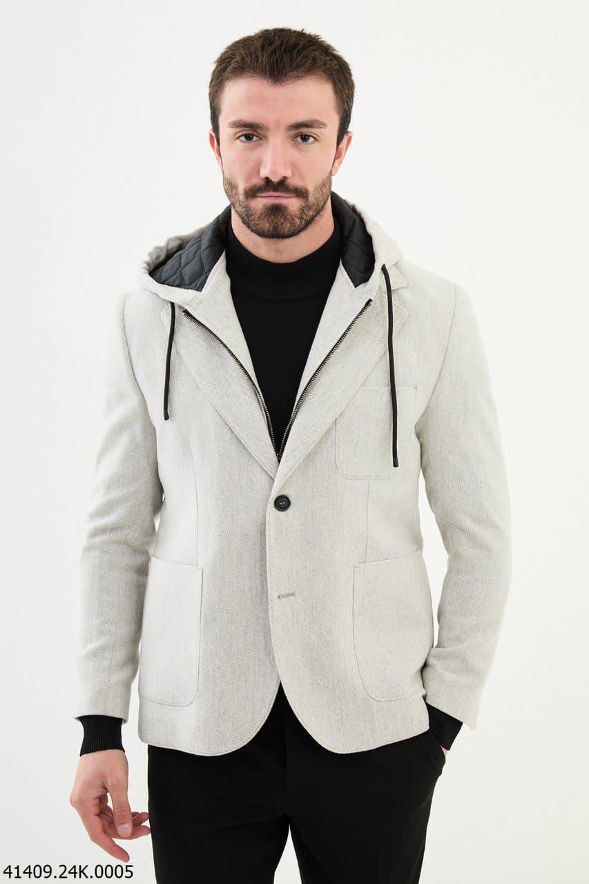Men's Beige Slim Fit Hooded Blazer | GENT WITH