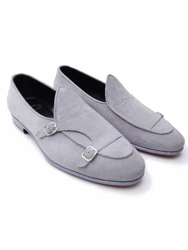 Buy Suede Gray Double Monk Strap Shoes for Men Online - GENT WITH